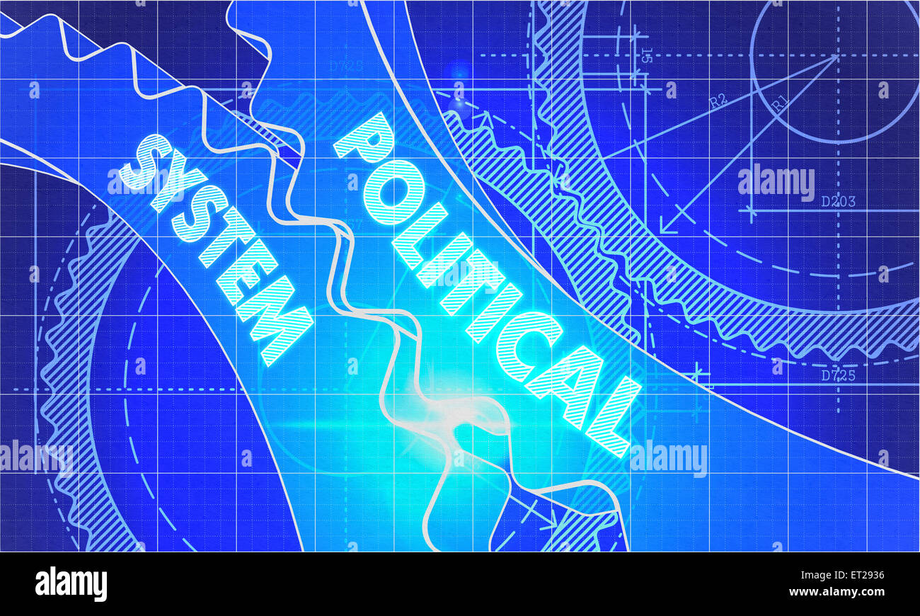 Political System on the Cogwheels. Blueprint Style Stock Photo - Alamy
