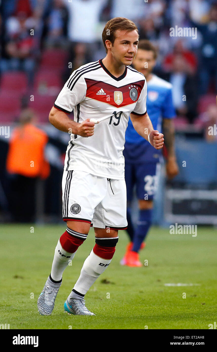 Cologne, Germany. 10th June, 2015. Germany's Mario Goetze celebrates ...