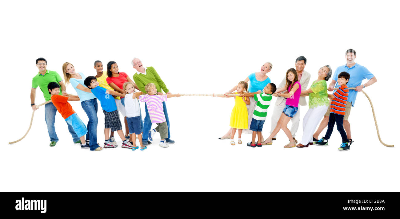 Large Group of People Pulling Rope Stock Photo - Alamy