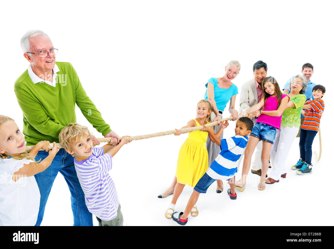 Large Group of People Pulling Rope Stock Photo - Alamy