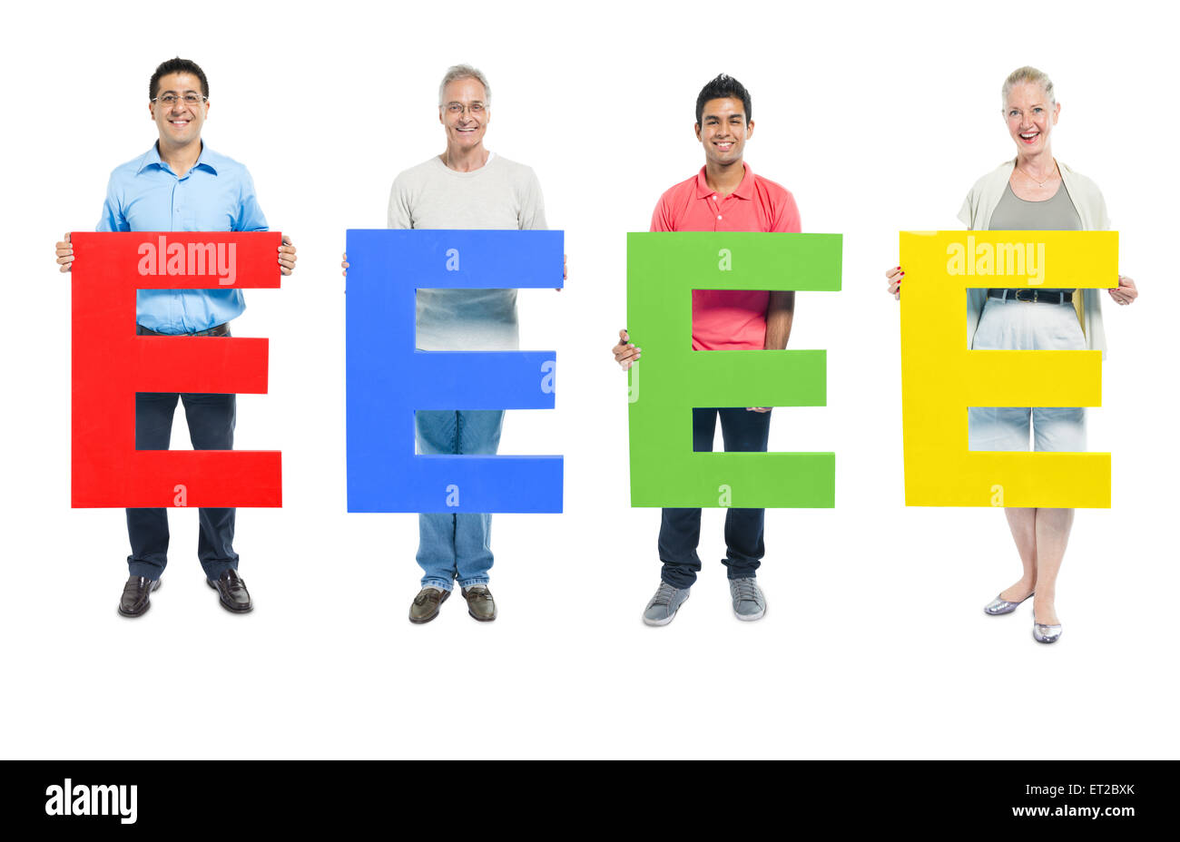 Group of Business people holding the letter "E Stock Photo - Alamy