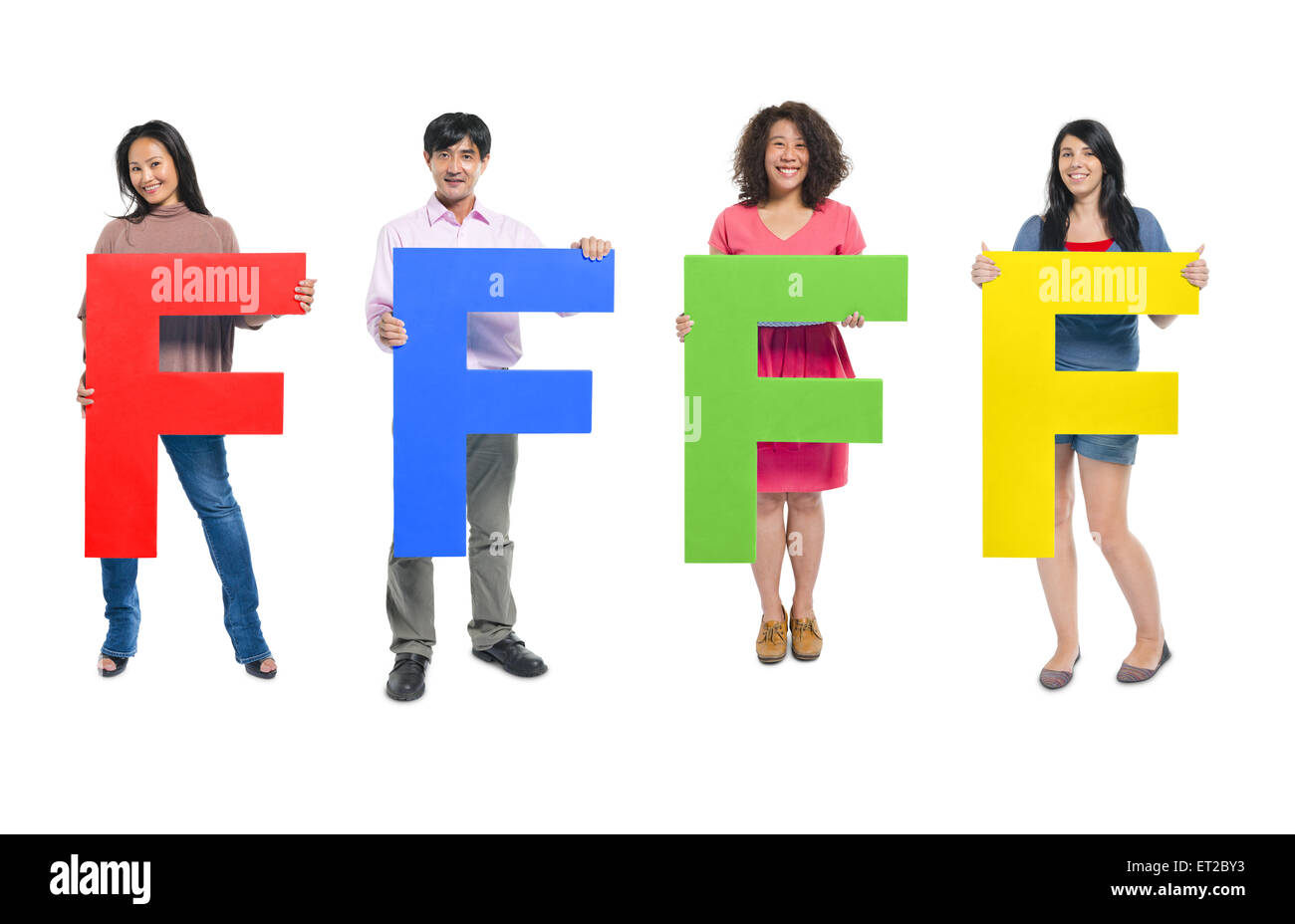 Multi-ethnic group of people holding letter "F Stock Photo - Alamy