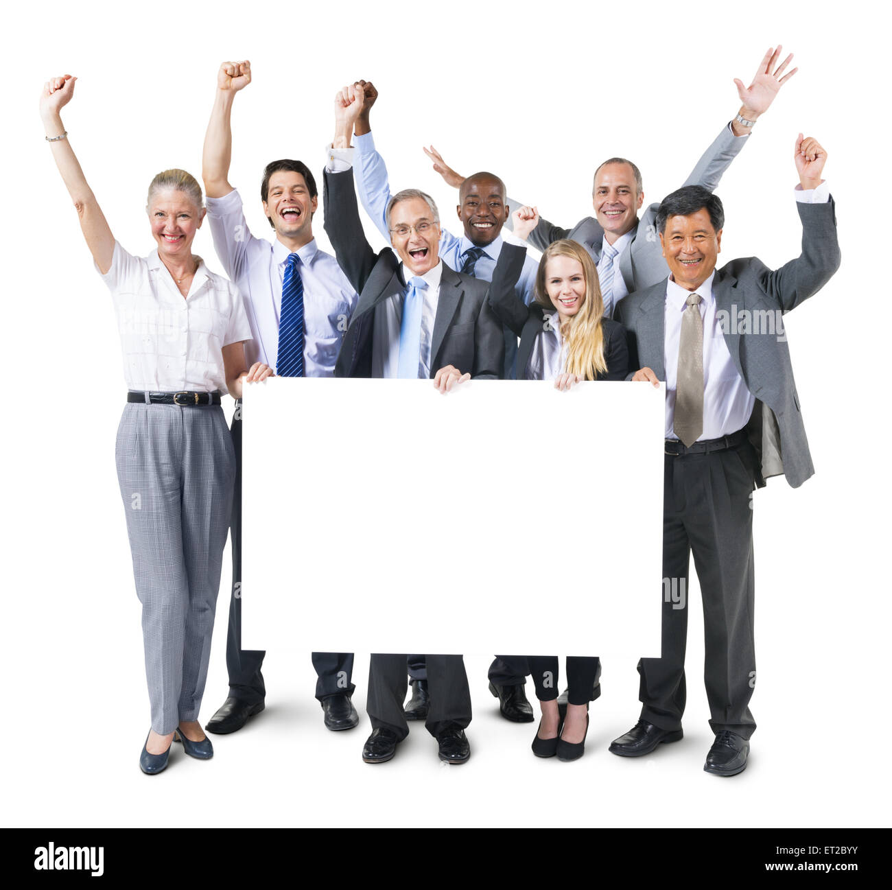 Multi-ethnic group of business people holding the blank banner Stock ...