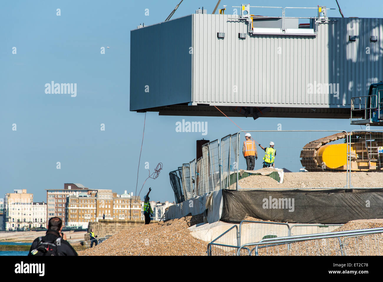 Brighton, UK. 11th June, 2015. i360 tower components arrive by barge at ...