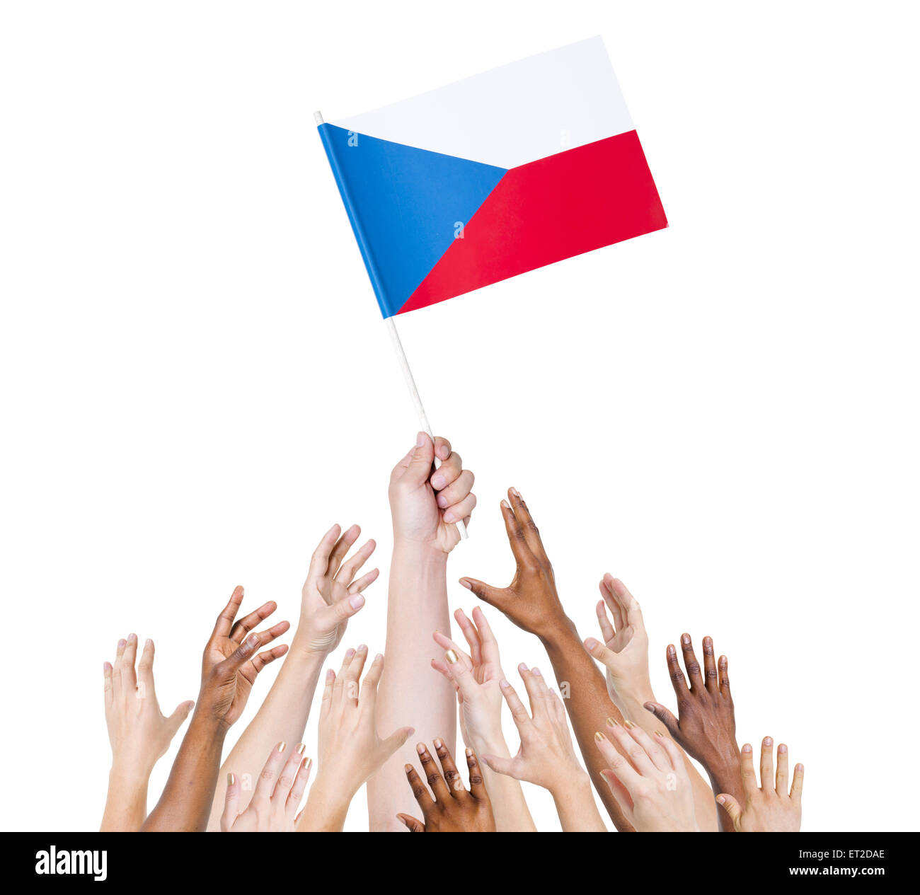 Human hand holding Czech Republic Flag among group of multi-ethnic ...