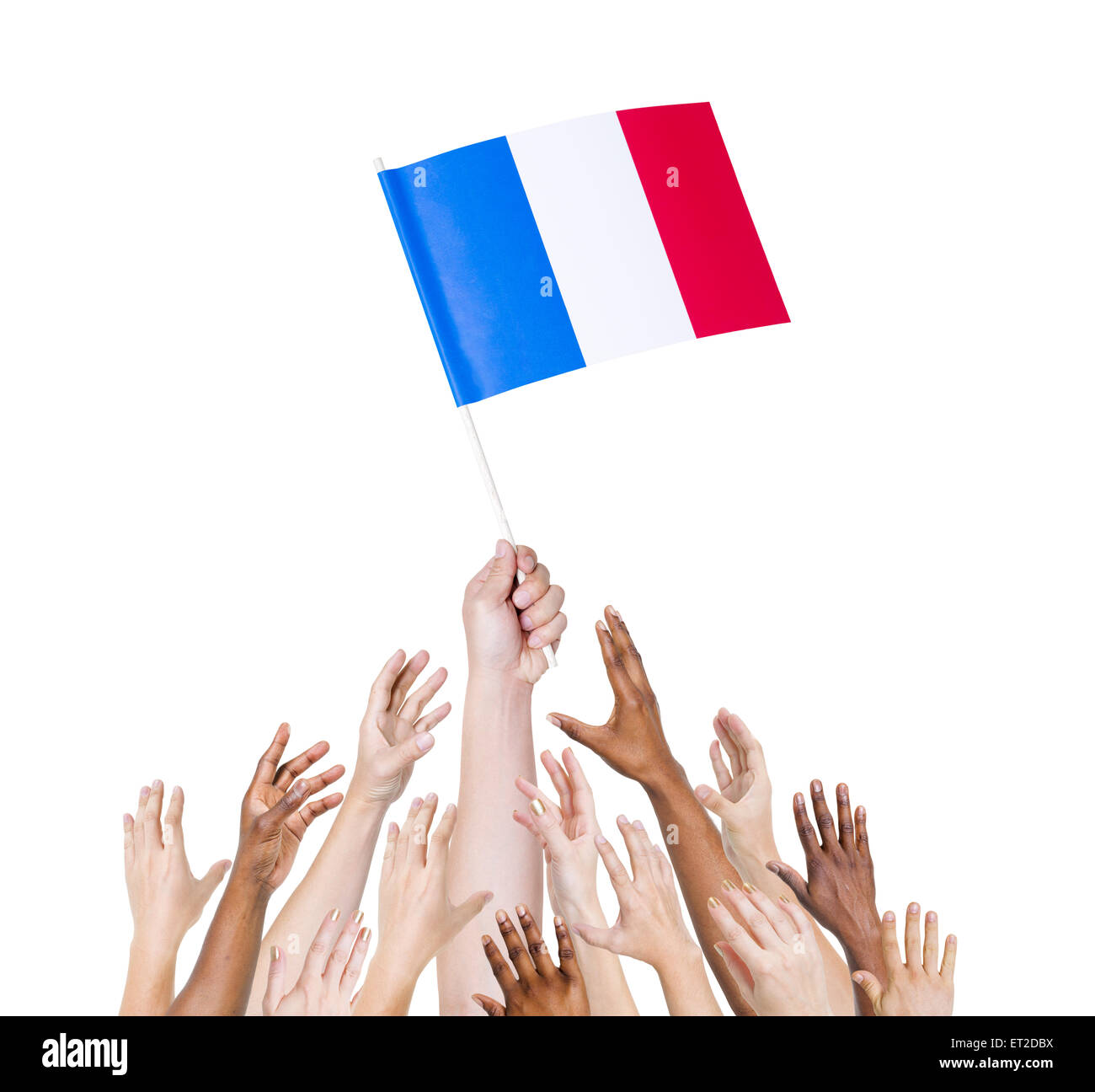 Human hand holding France Flag among multi-ethnic group of people's ...