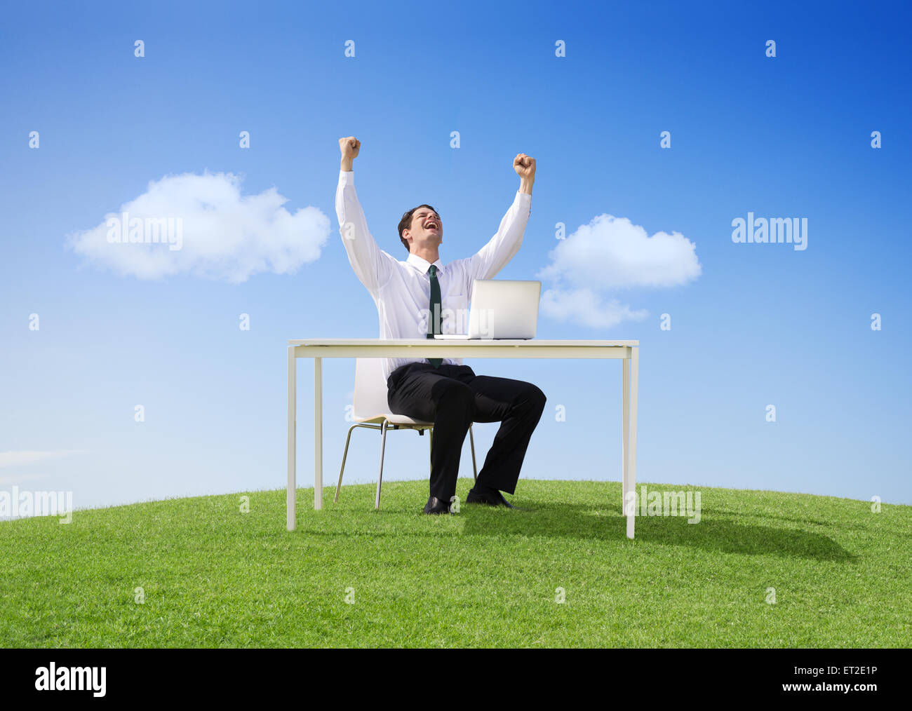 Businessman working in the field and finished his project Stock Photo ...