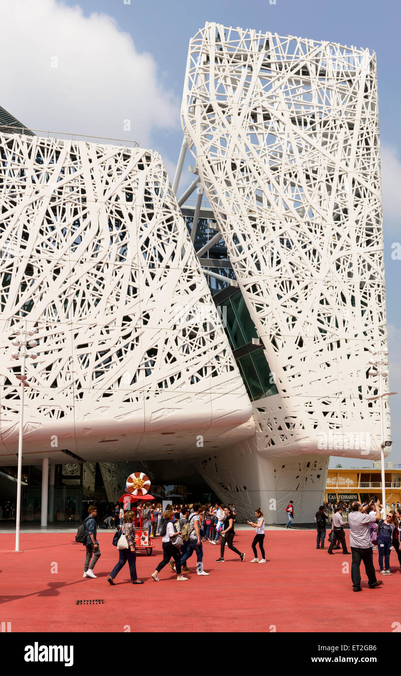 MILAN, ITALY - May 7: view of the Italy Pavilion and its pierced facade ...