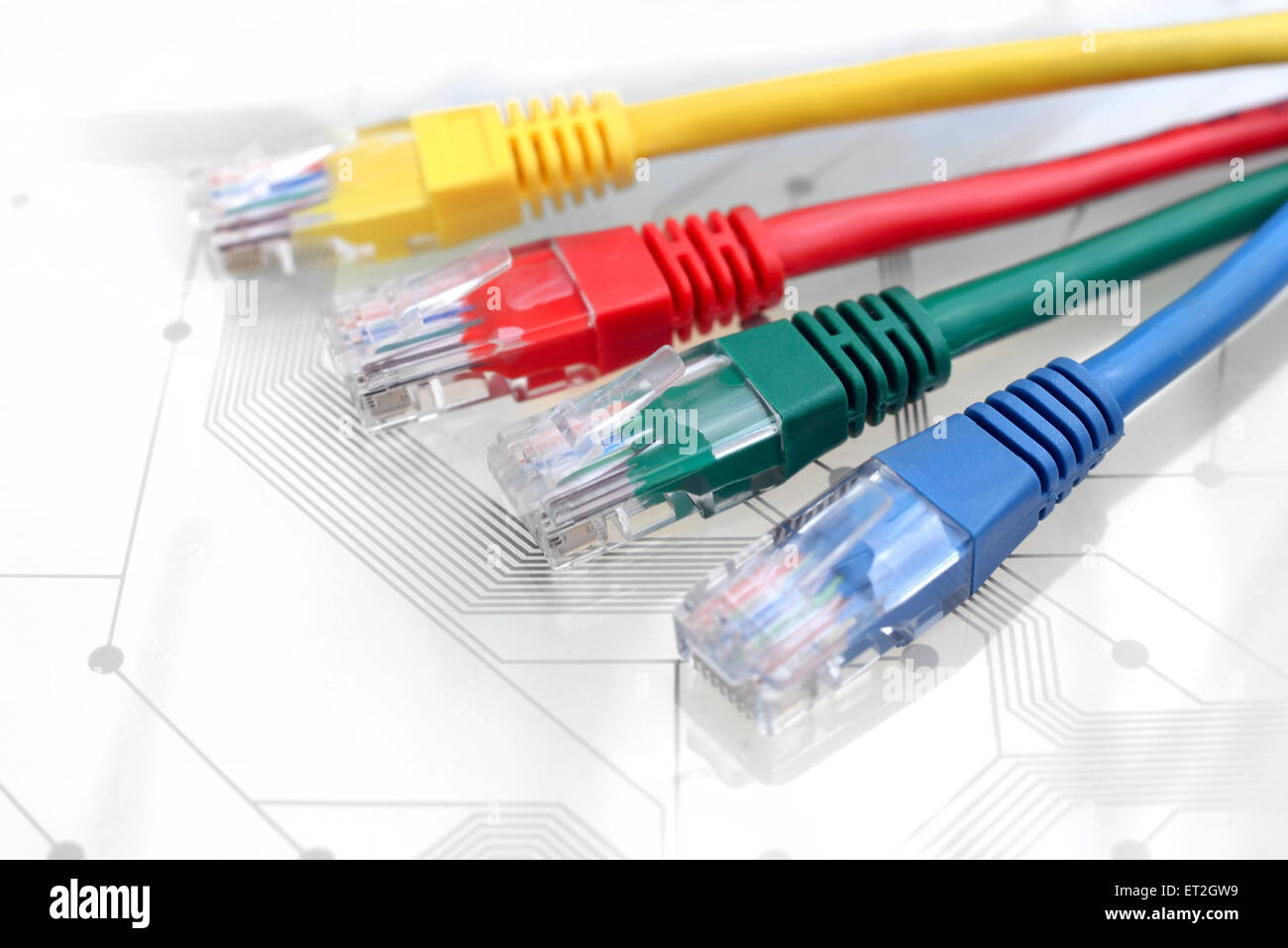 Four Multi Colored Network Cables. Red, Yellow, Green, Blue Color ...