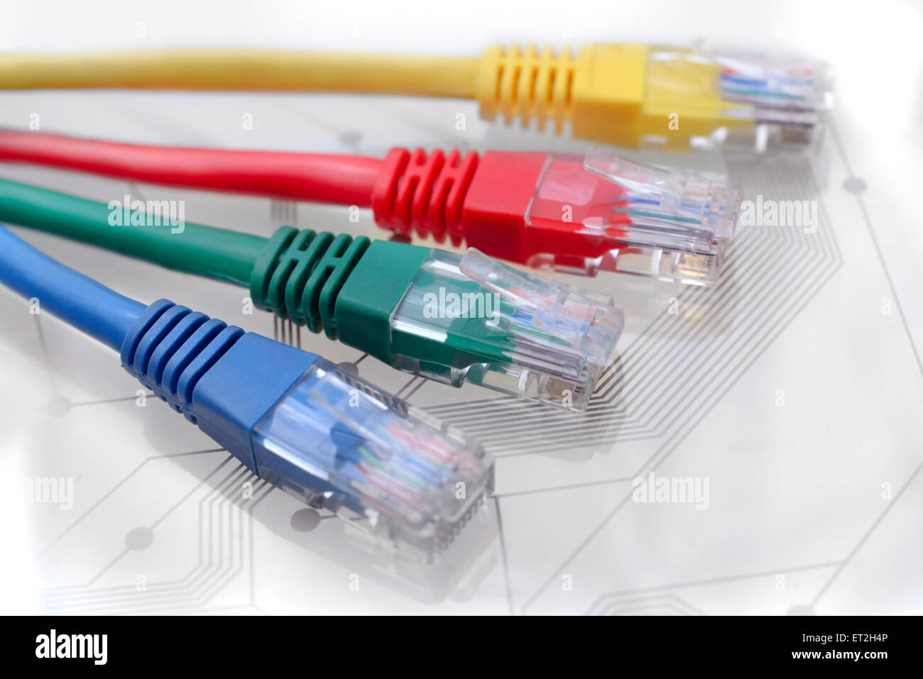 Four Multi Colored Network Cables. Red, Yellow, Green, Blue Color ...