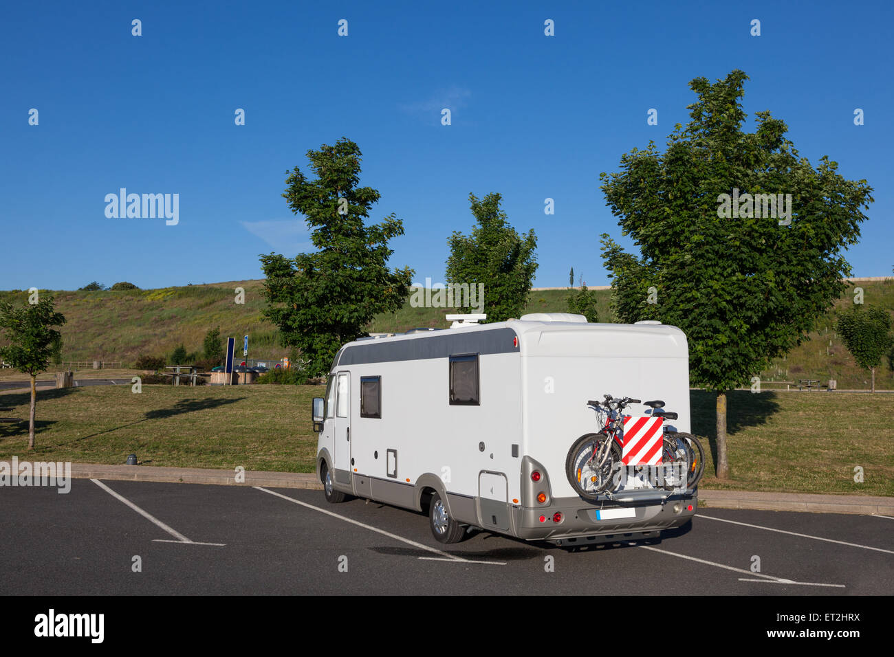 Mobile home in the parking lot at the highway Stock Photo - Alamy