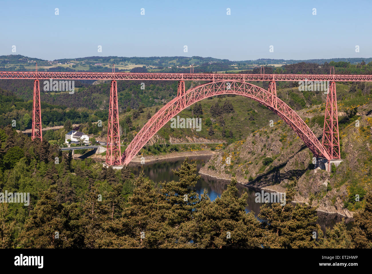 Historic iron railway arch bridge - The Garabit Viaduct - through the ...