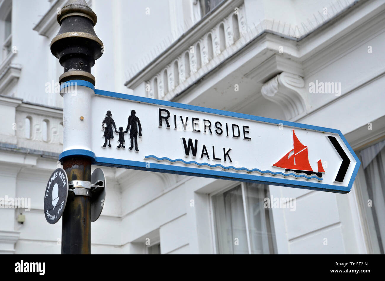 A Thames riverside walk sign in Wandsworth, south London Stock Photo ...