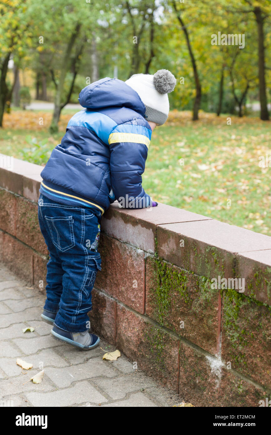 boy in jacket and cap fun walks in autumn park Stock Photo - Alamy