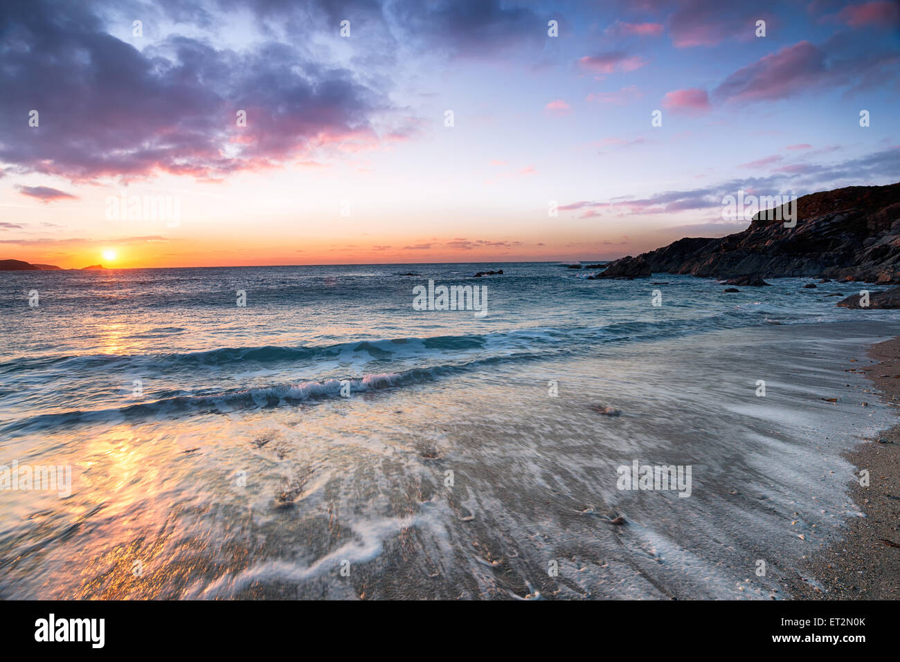 Sunset over Little Fistral beach at Newquay in Cornwall Stock Photo - Alamy