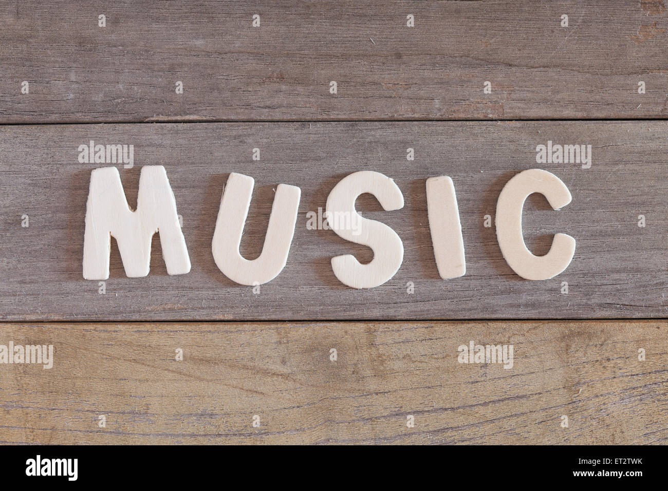 Word music written with wood letters over a wooden surface Stock Photo ...