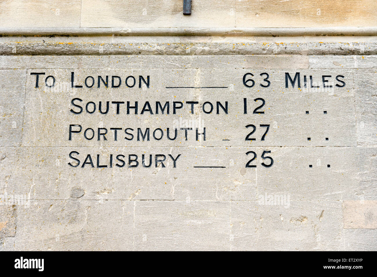 An old milestone on a wall in Winchester with distances to London and ...