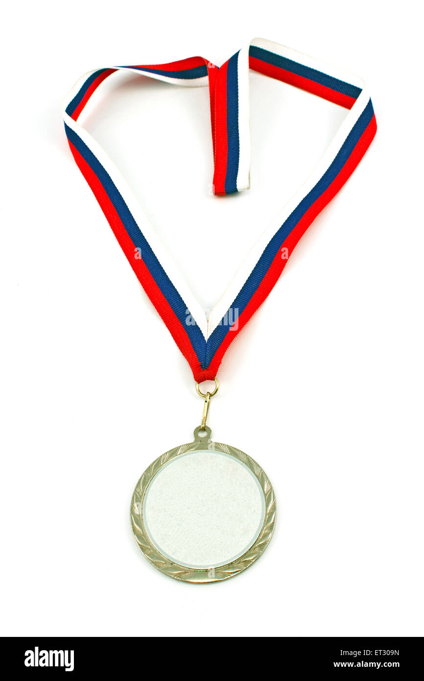 Silver medal with color stripes isolated on white Stock Photo - Alamy