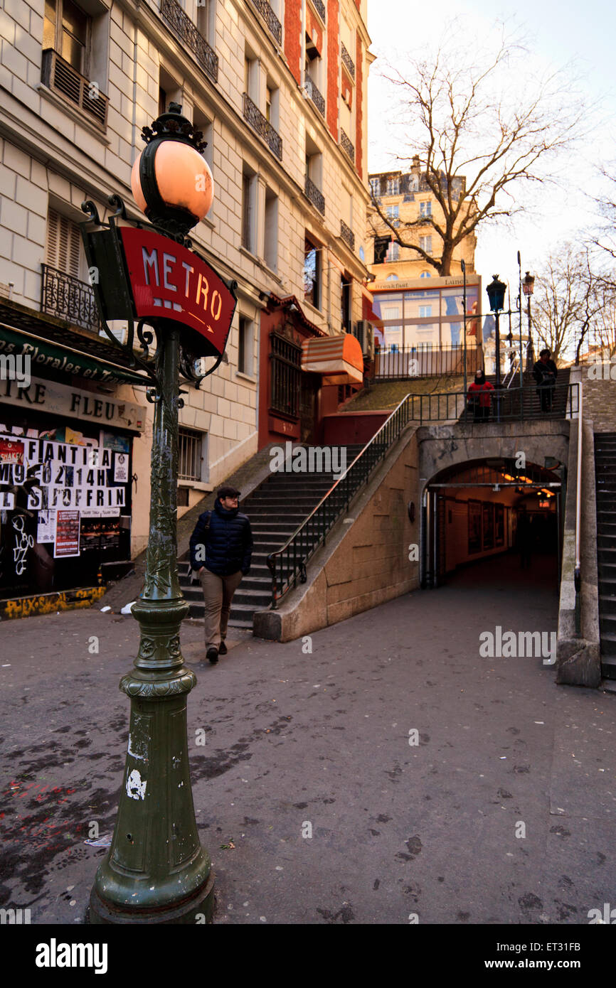 Metro sign in Montmartre Paris France Stock Photo - Alamy