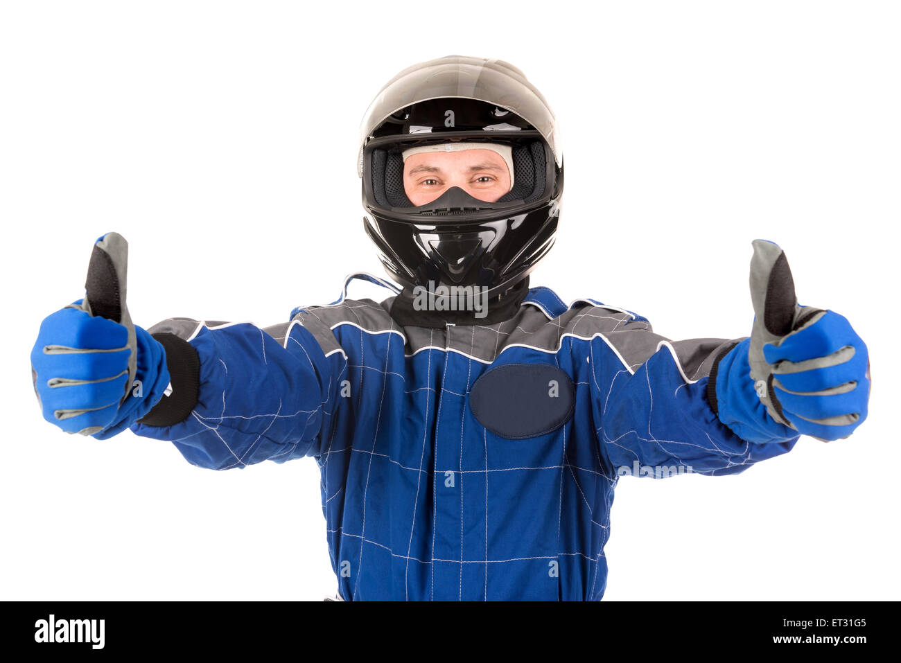 Racing driver posing with helmet isolated in white Stock Photo - Alamy