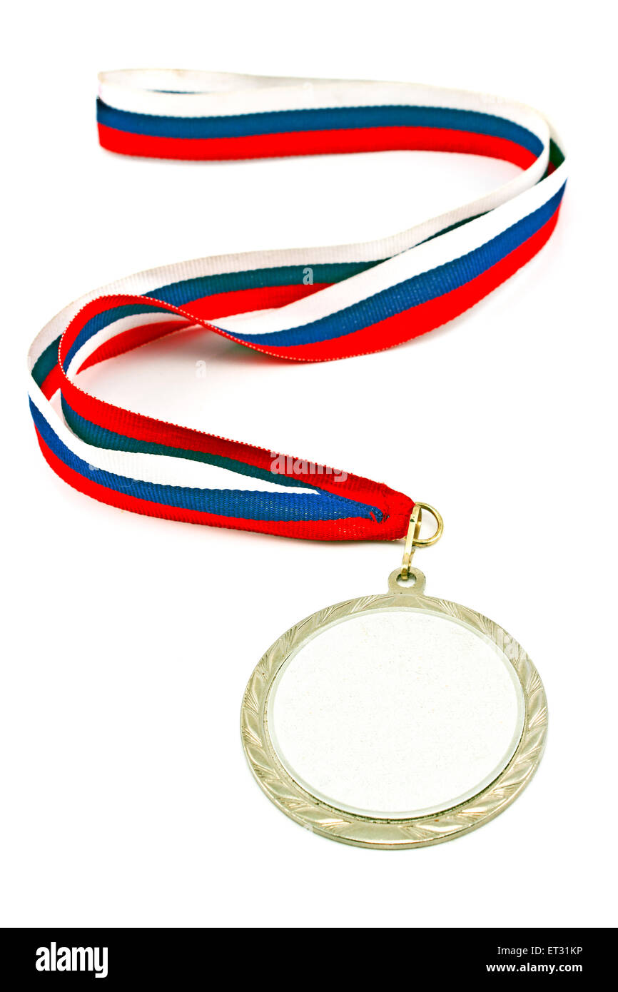 Silver medal with color stripes isolated on white Stock Photo - Alamy