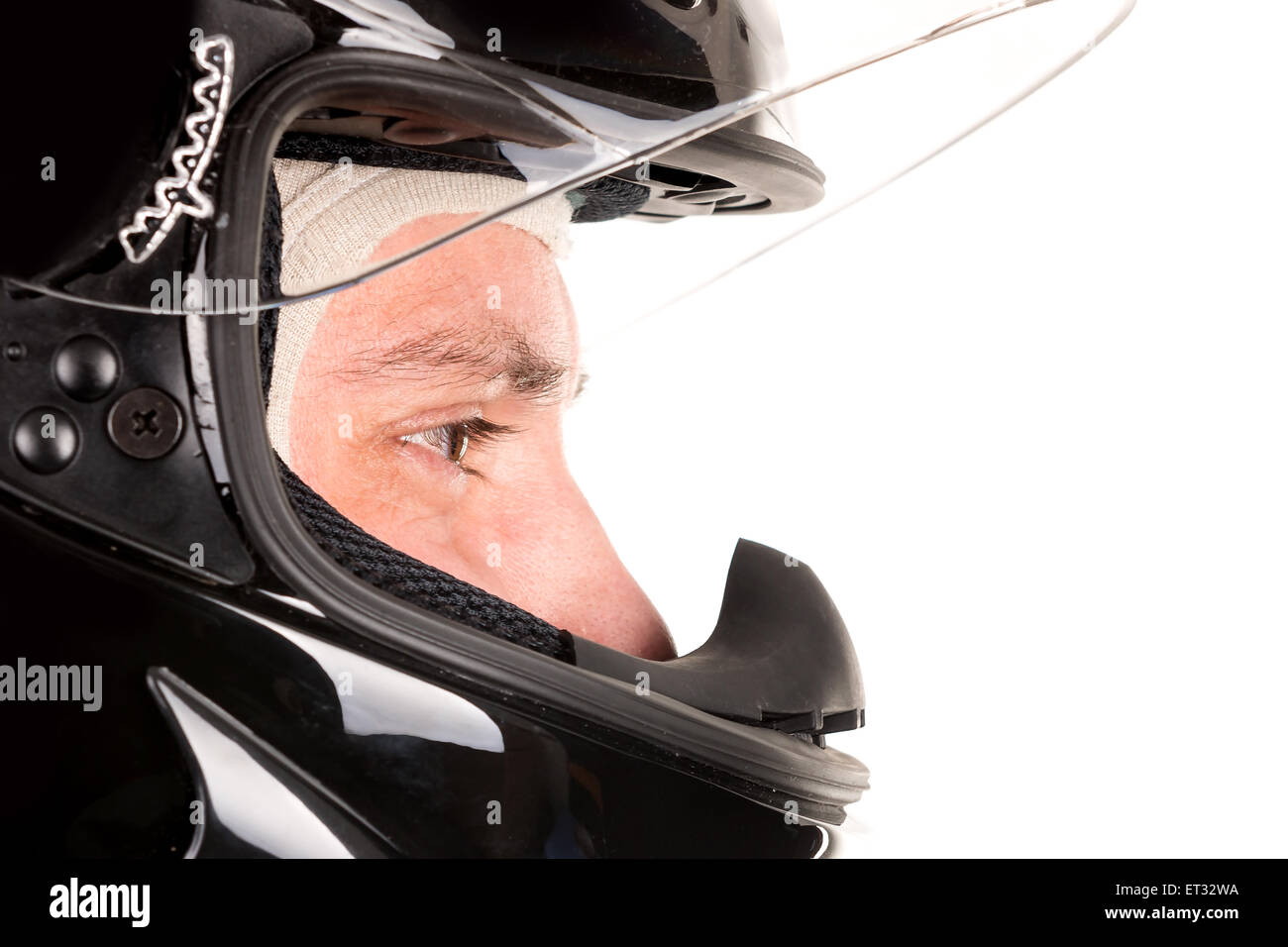 Racing driver head with helmet isolated in white Stock Photo - Alamy