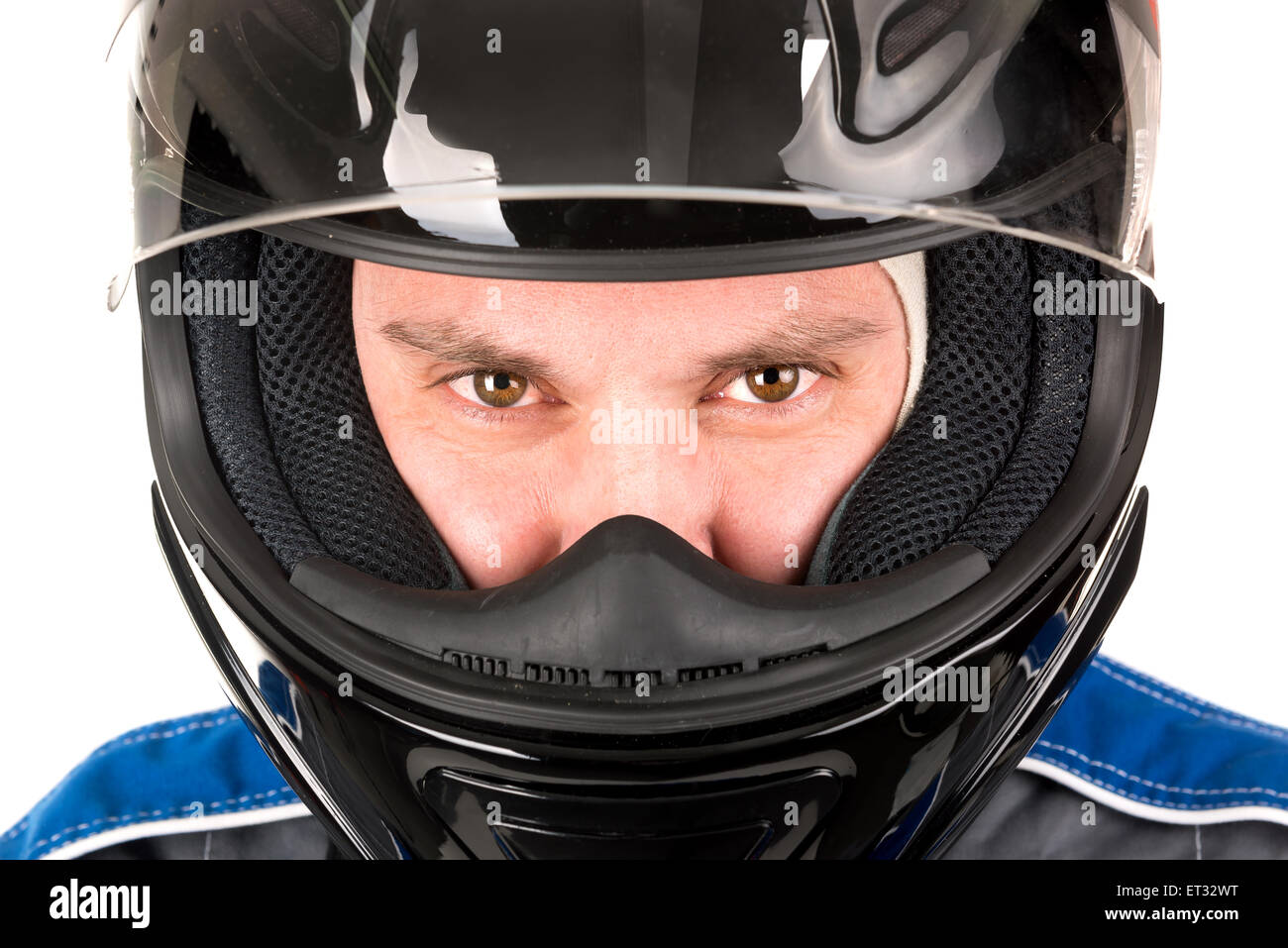 Racing driver head with helmet isolated in white Stock Photo - Alamy