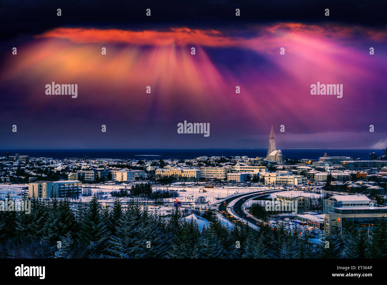 Reykjavik skyline at sunset, Iceland Stock Photo - Alamy