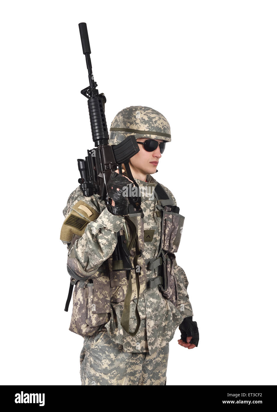 soldier with rifle isolation on white background Stock Photo - Alamy