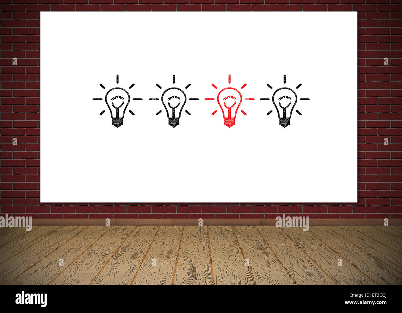 poster with four lamps on red brick wall Stock Photo - Alamy