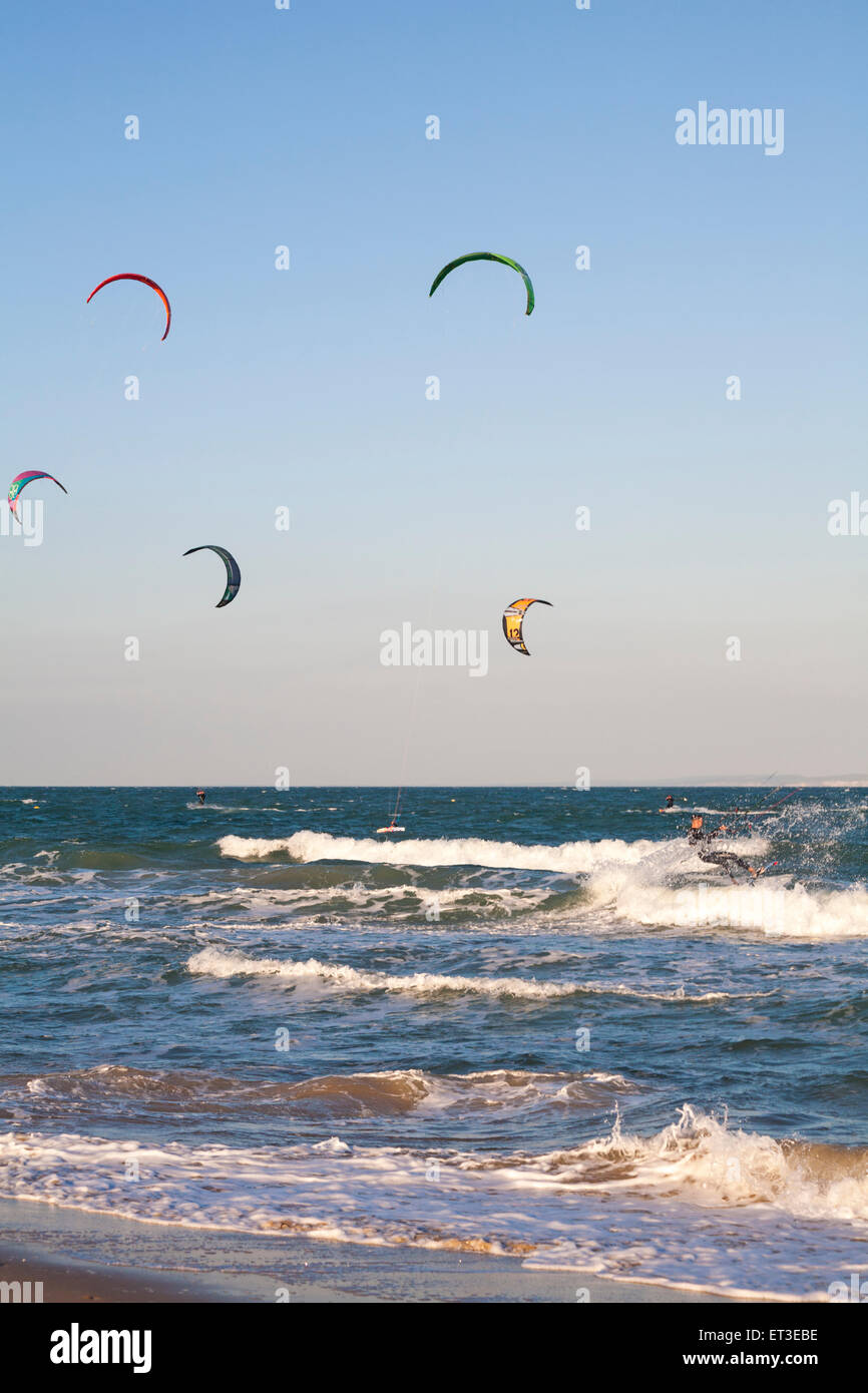 Kite surfers making the most of the windy weather at Sandbanks beach ...