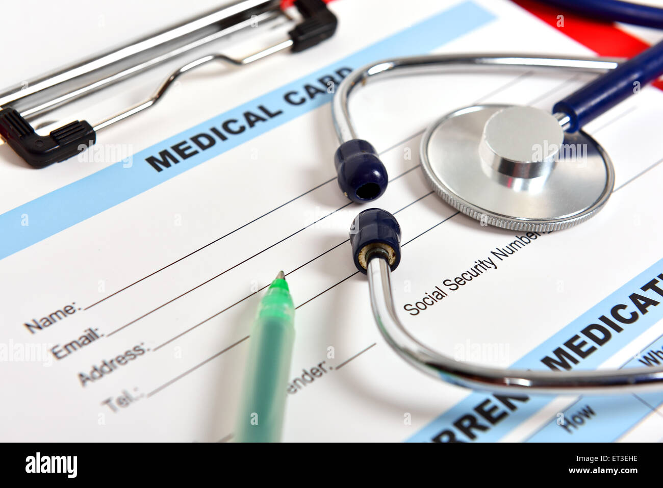 Doctor's stethoscope on the medical card Stock Photo - Alamy