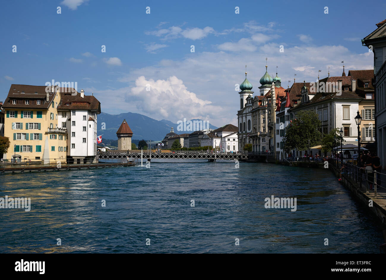 Lucerne, Switzerland, view of the Reuss with Reuss bridge and Jesuit ...