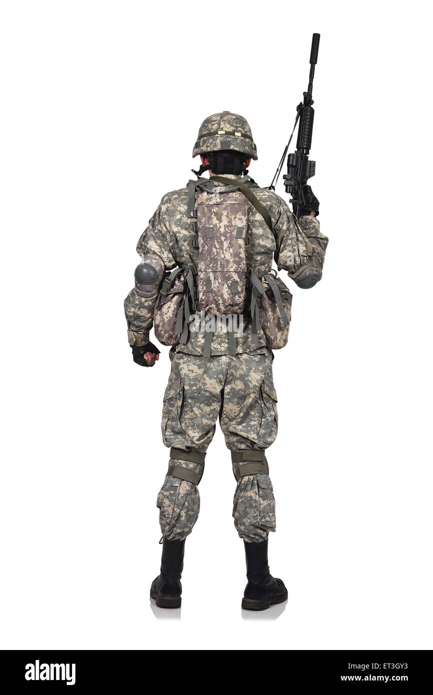 US soldier with rifle isolation on white background Stock Photo - Alamy