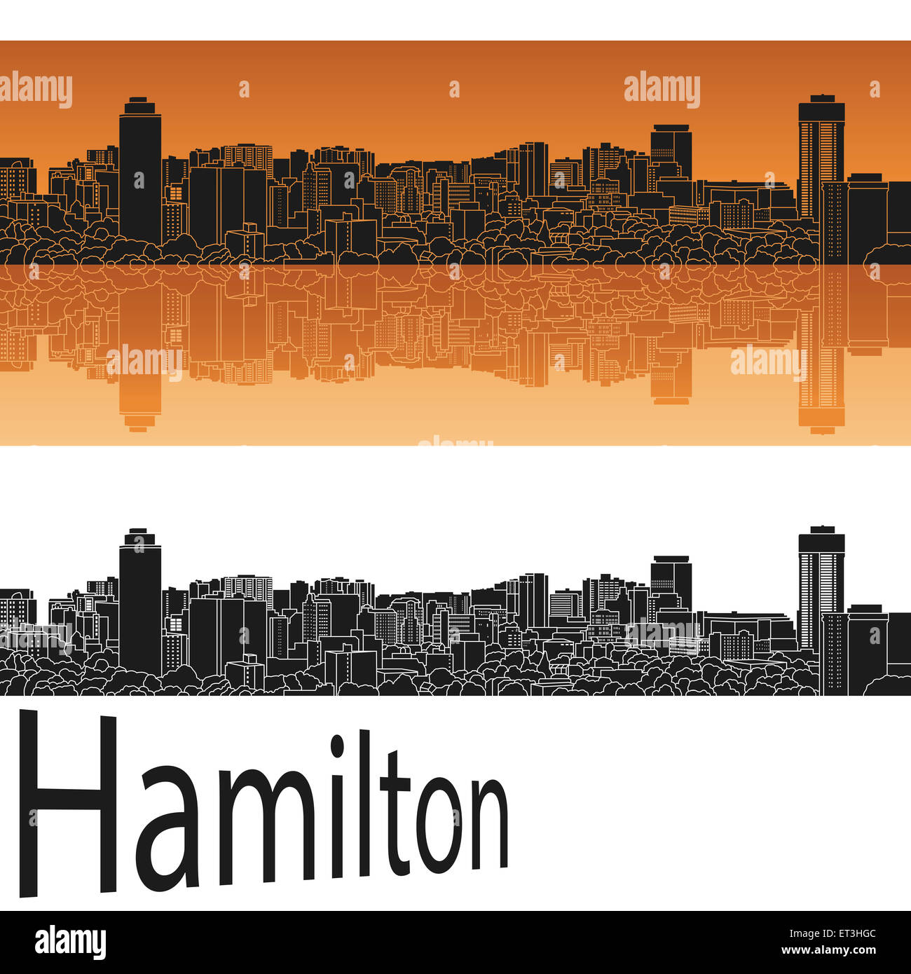 Hamilton skyline in orange background in editable vector file Stock ...
