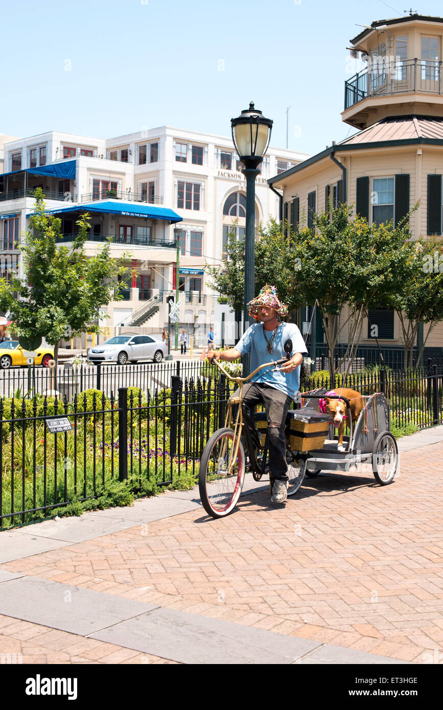 Man peddling his wares along the Mississippi Riverfront in New Orleans ...
