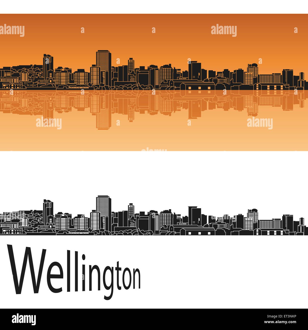 Wellington skyline in orange background in editable vector file Stock ...