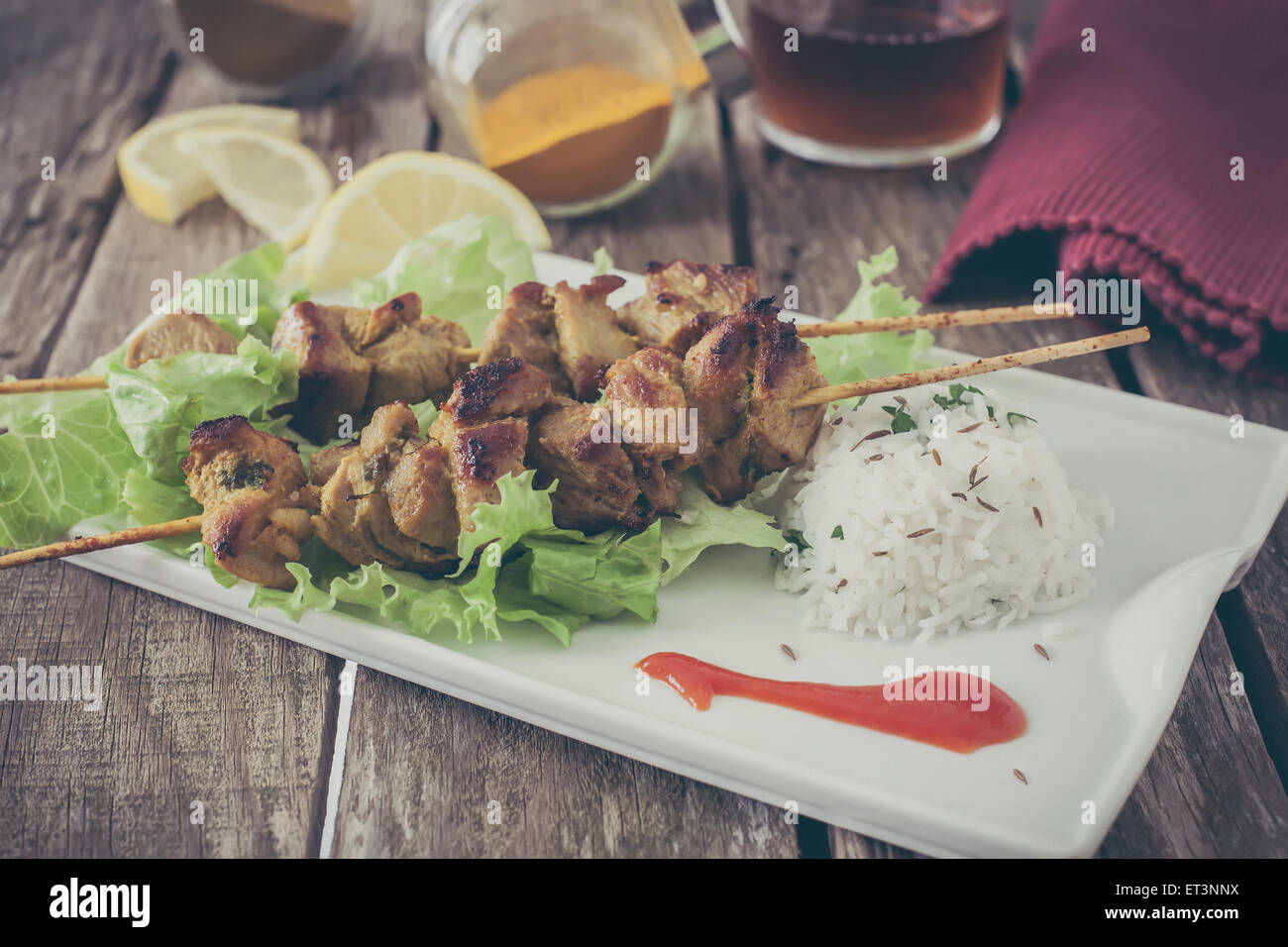 chicken kebab marinated with moroccan species vintage edition Stock ...