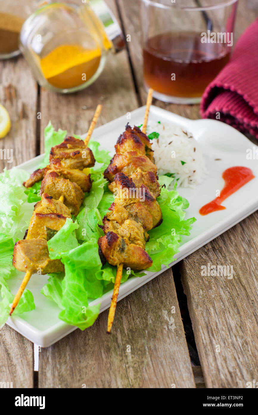 chicken kebab marinated with moroccan species Stock Photo - Alamy