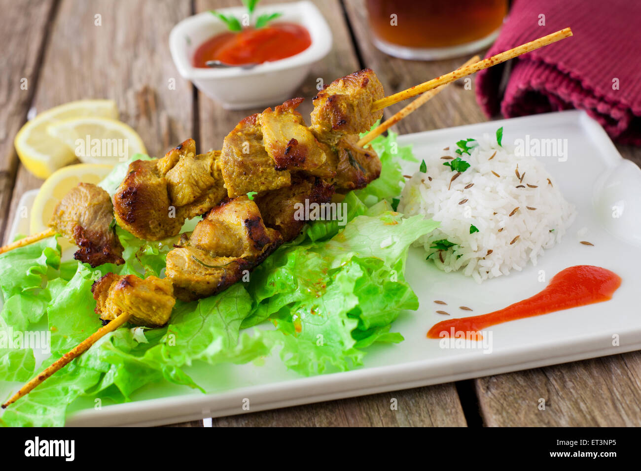 chicken kebab marinated with moroccan species Stock Photo - Alamy