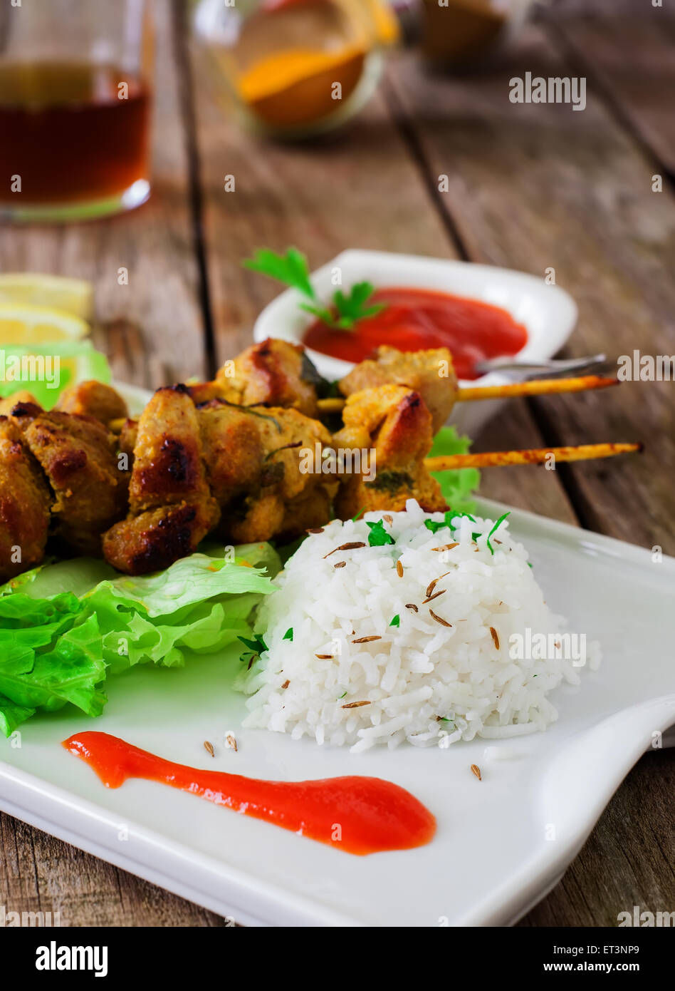 turkey kebab with basmati rice Stock Photo - Alamy