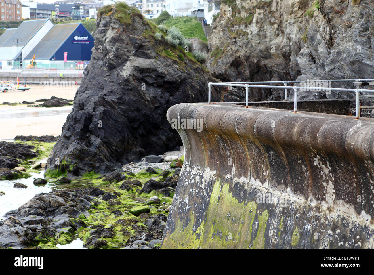 An old sea wall at Newquay Harbour Stock Photo - Alamy