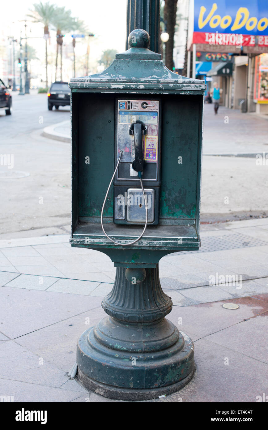 Old Pay phone on a street corner in the French Quarter of New Orleans ...
