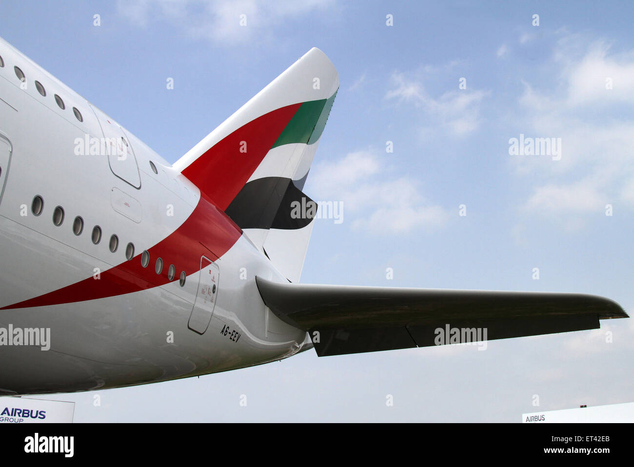 Schoenefeld, Germany, rear an Airbus A380-800 of the airline Emirates ...