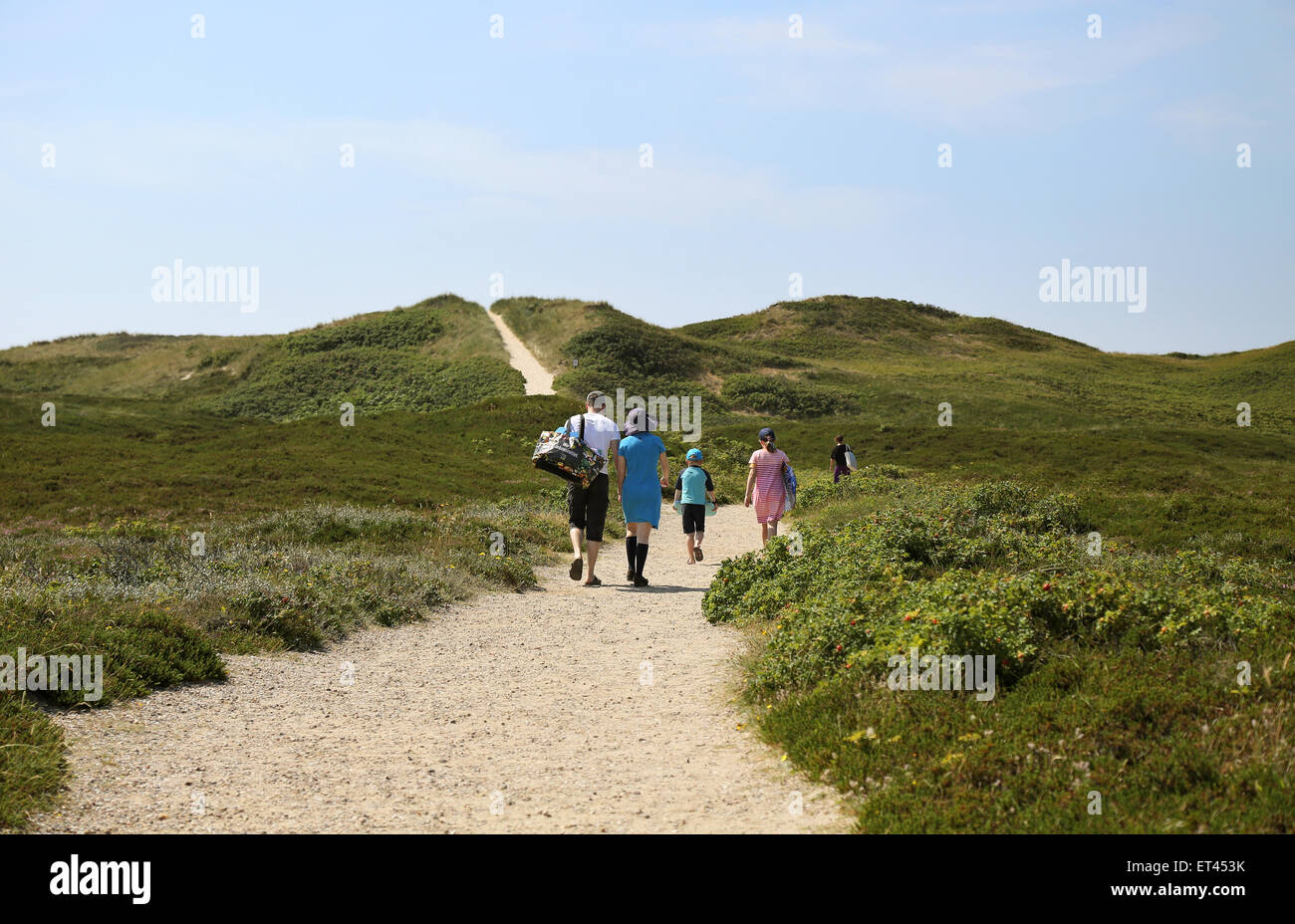 Sylt, Germany, people wander through the Duenenlandschaft in Rantum ...