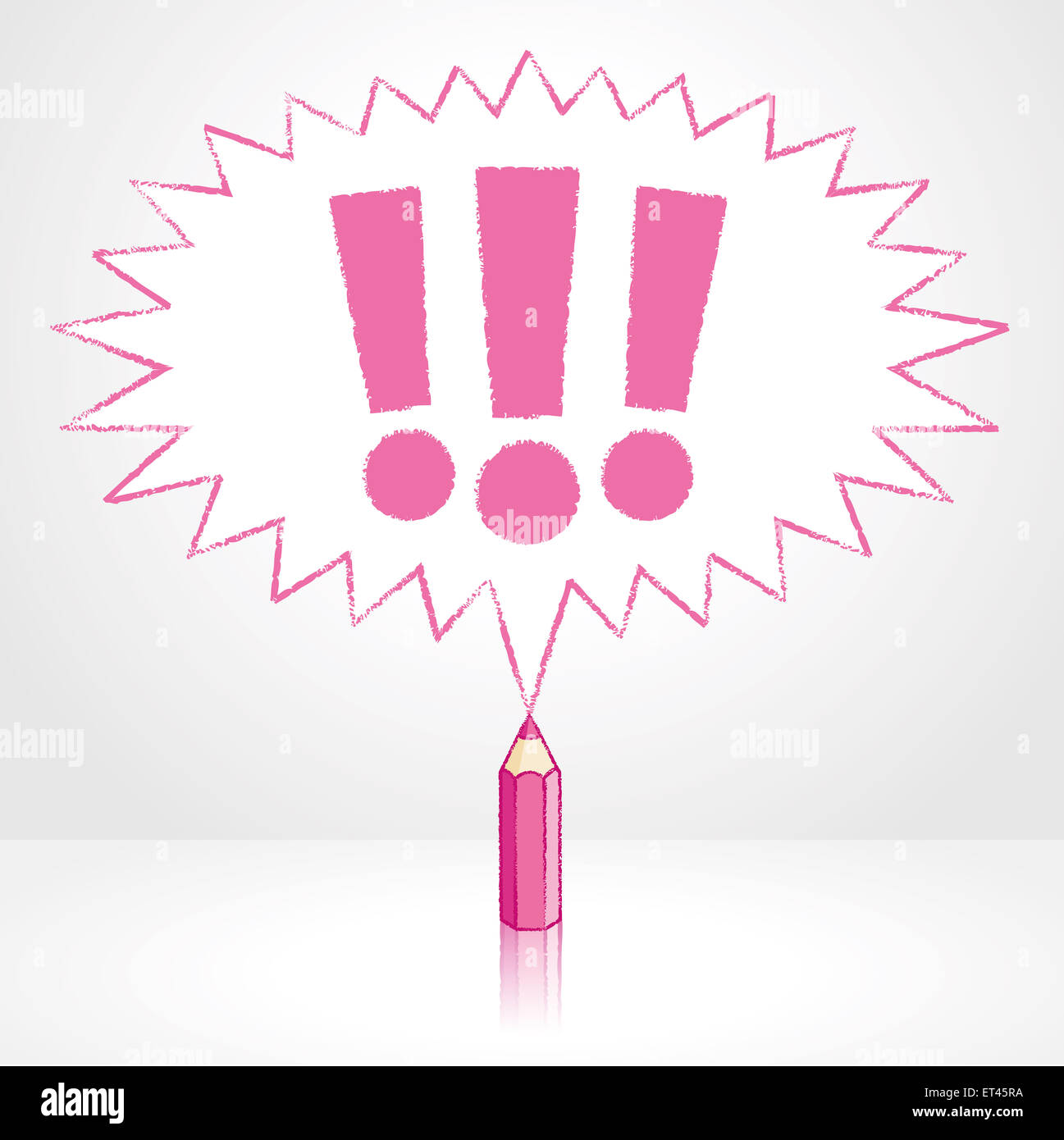 Pink Pencil with Reflection Drawing Exclamation Marks in Pointed ...