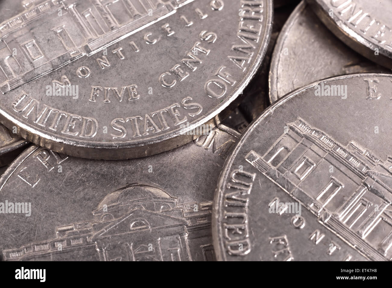 american five cent coins, extra close up Stock Photo - Alamy