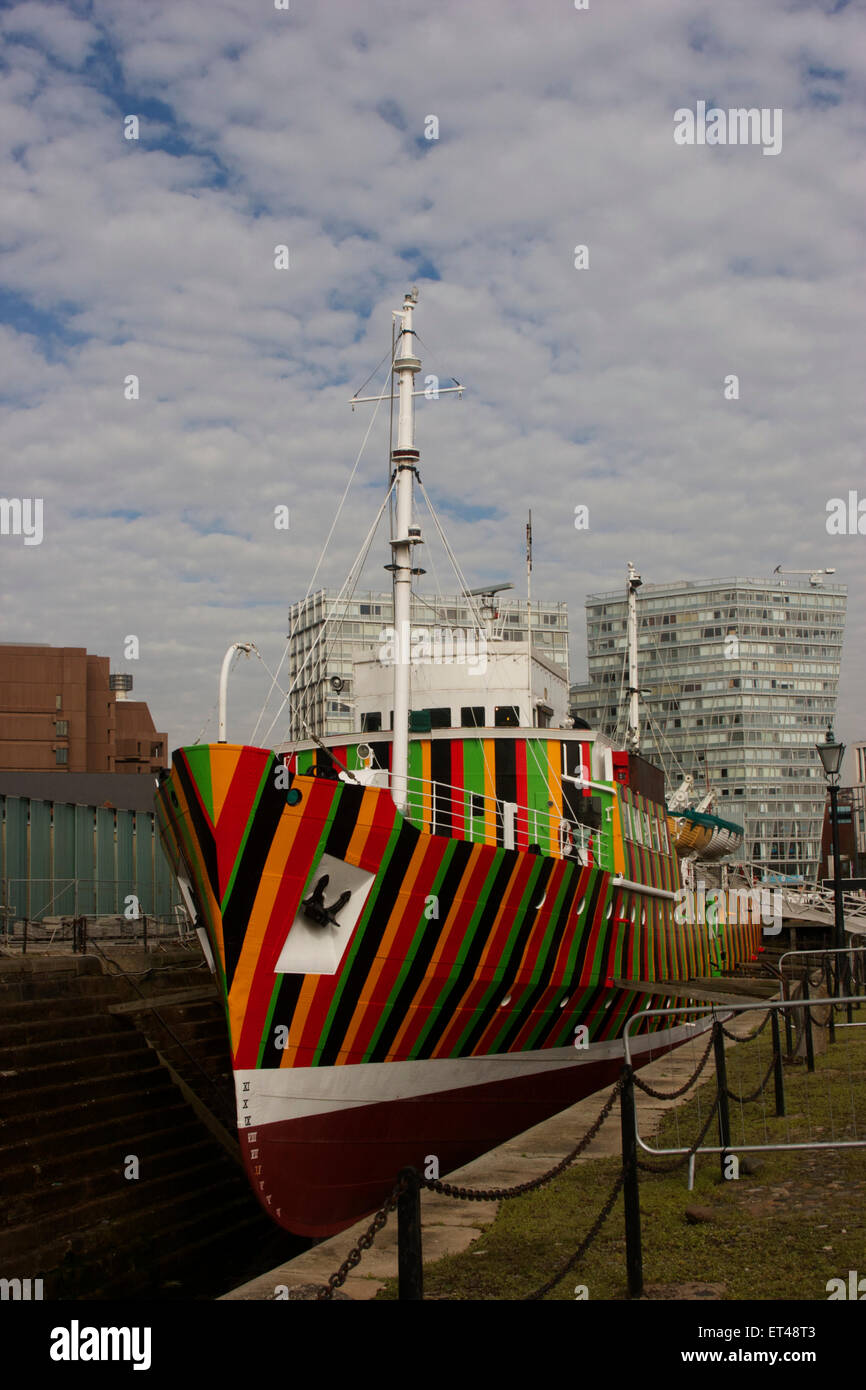 Painted ship in Albert Dock Liverpool, part of an art project by Carlos ...