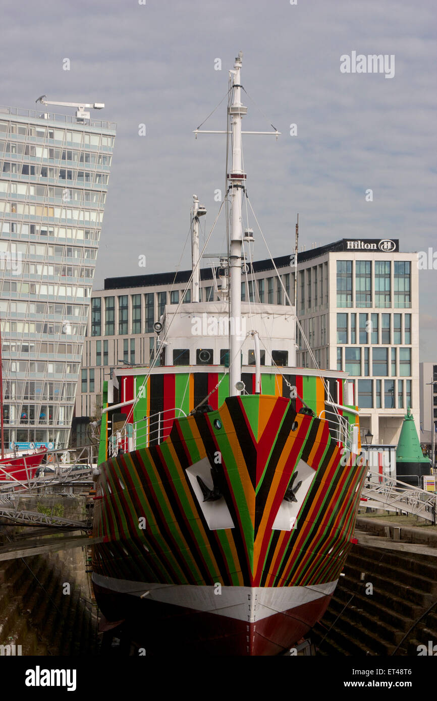 Painted ship in Albert Dock Liverpool, part of an art project by Carlos ...