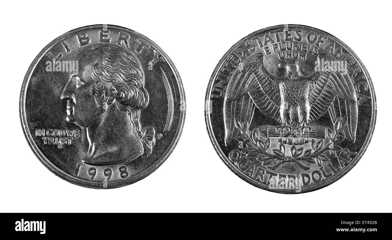 American one quarter coin on white background Stock Photo - Alamy